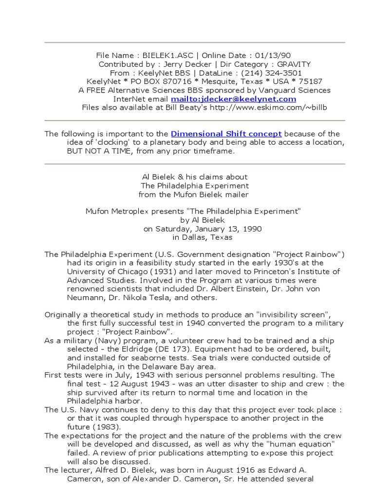 Al Bielek on the Philadelphia Experiment | PDF | Time | Physics