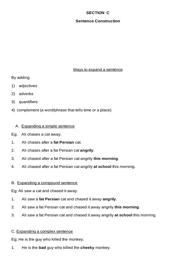 Section C Sentence Construction | PDF | Language Arts & Discipline ...