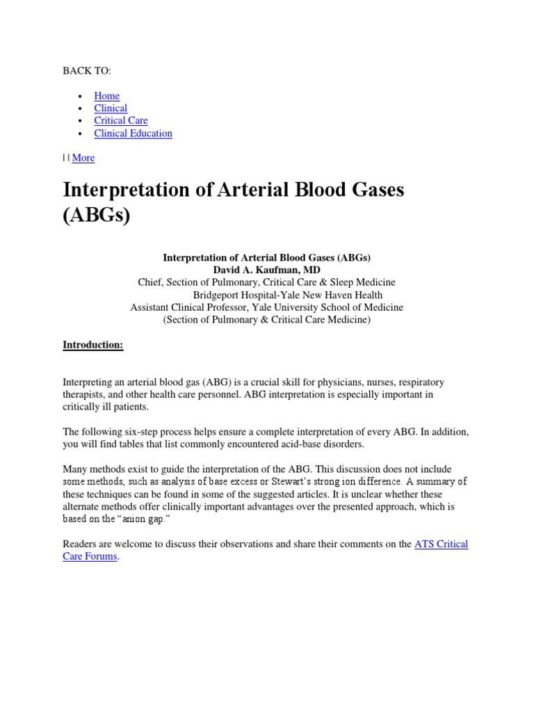 Arterial Blood Gas Interpretations | PDF | Medical Specialties ...