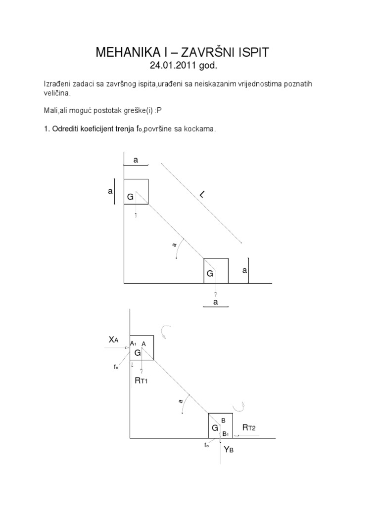 Mehanika 1 - Primjer Ispita | PDF
