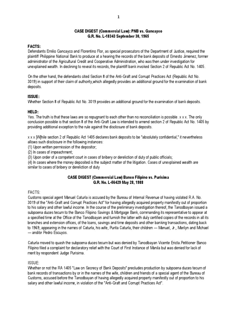 PNB vs. Gancayco Case Digest Summary | PDF | Cheque | Payments
