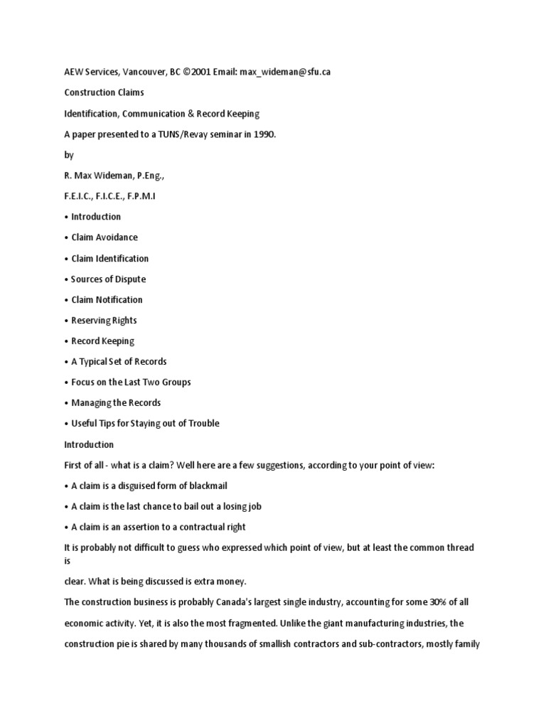 Construction Claims | General Contractor | Records Management