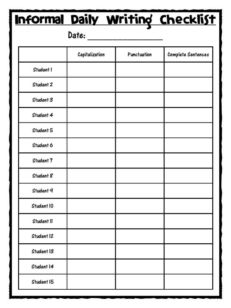 Daily Writing Checklist for Teachers | PDF