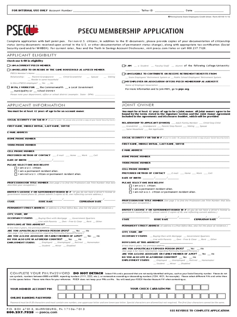 PSECU Membership Application | PDF | Credit (Finance) | Overdraft