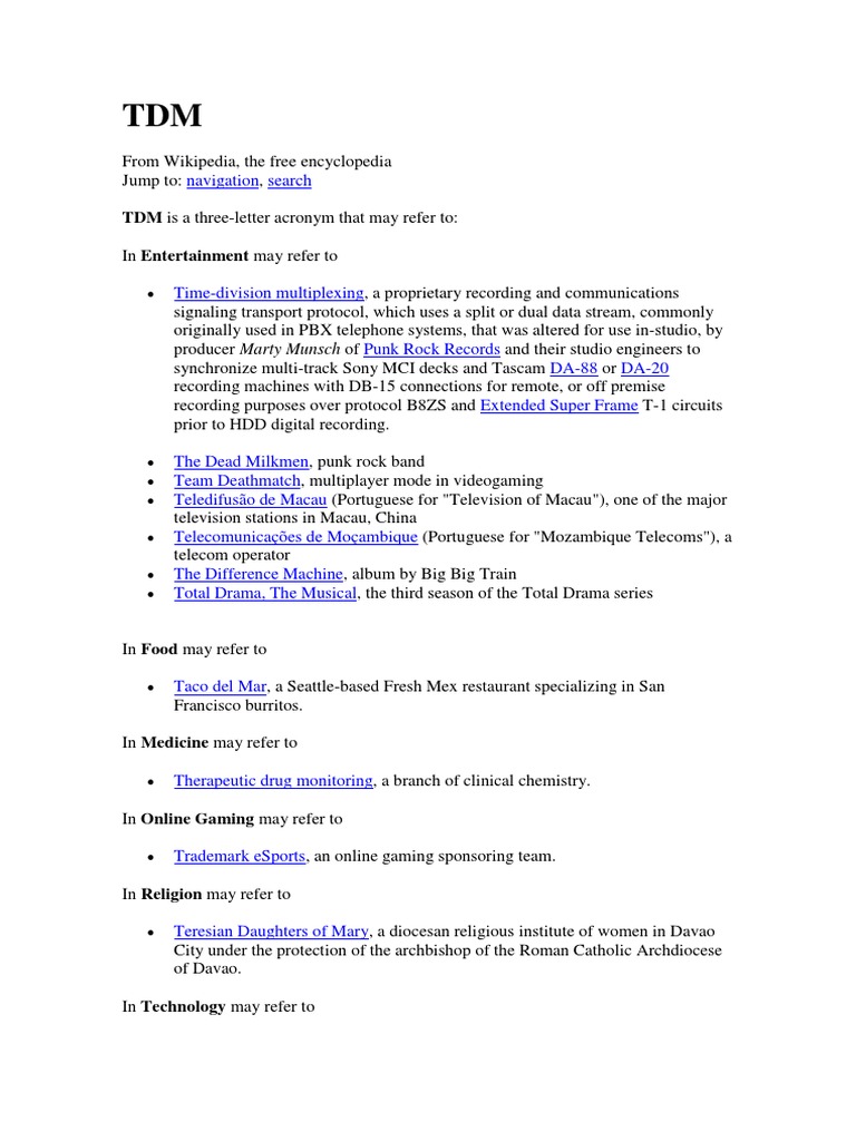 TDM Is A Three-Letter Acronym That May Refer To | PDF | Multiplexing ...