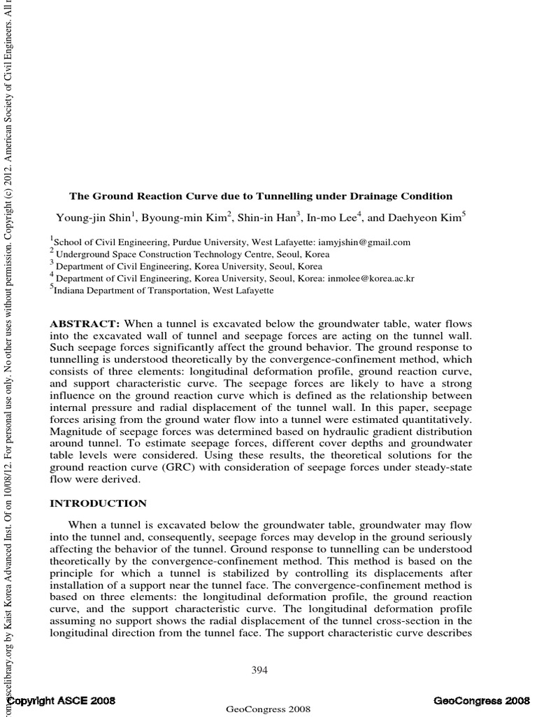 The Ground Reaction Curve Due To Tunnelling Under Drainage Condition ...