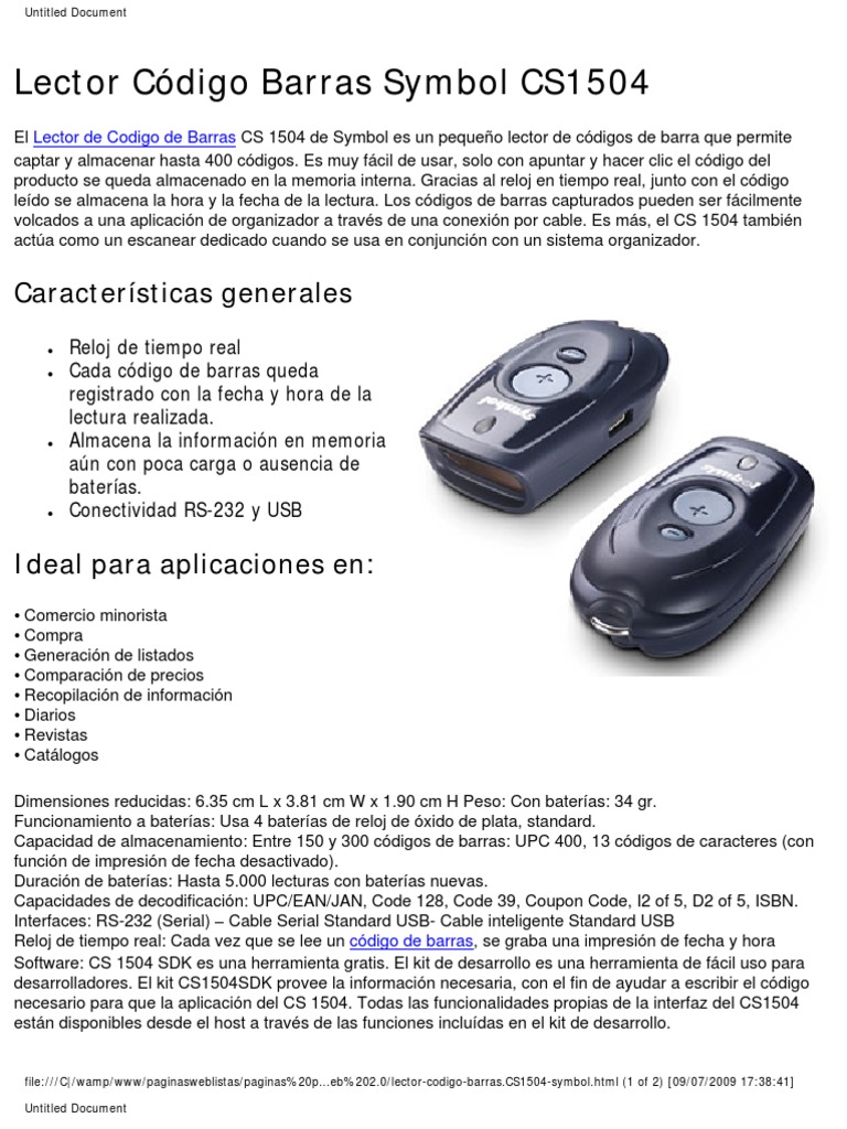 Lector Codigo Barras CS1504 Symbol España | PDF | Código de barras ...