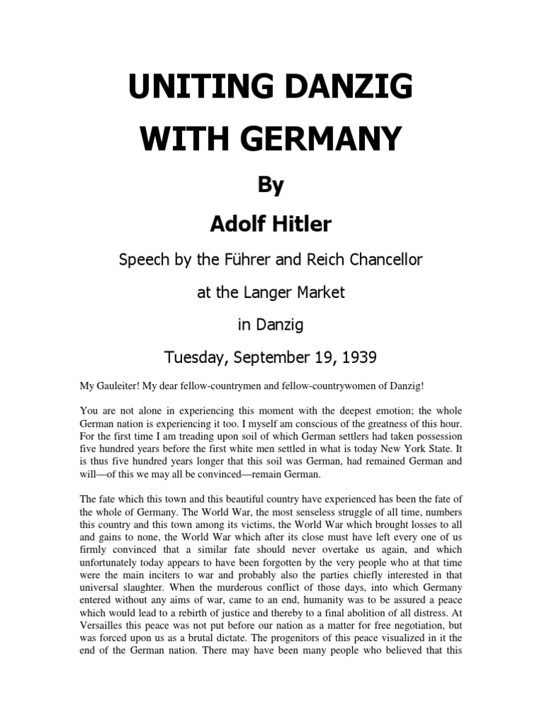 Danzig is German | Nazi Germany | Treaty Of Versailles