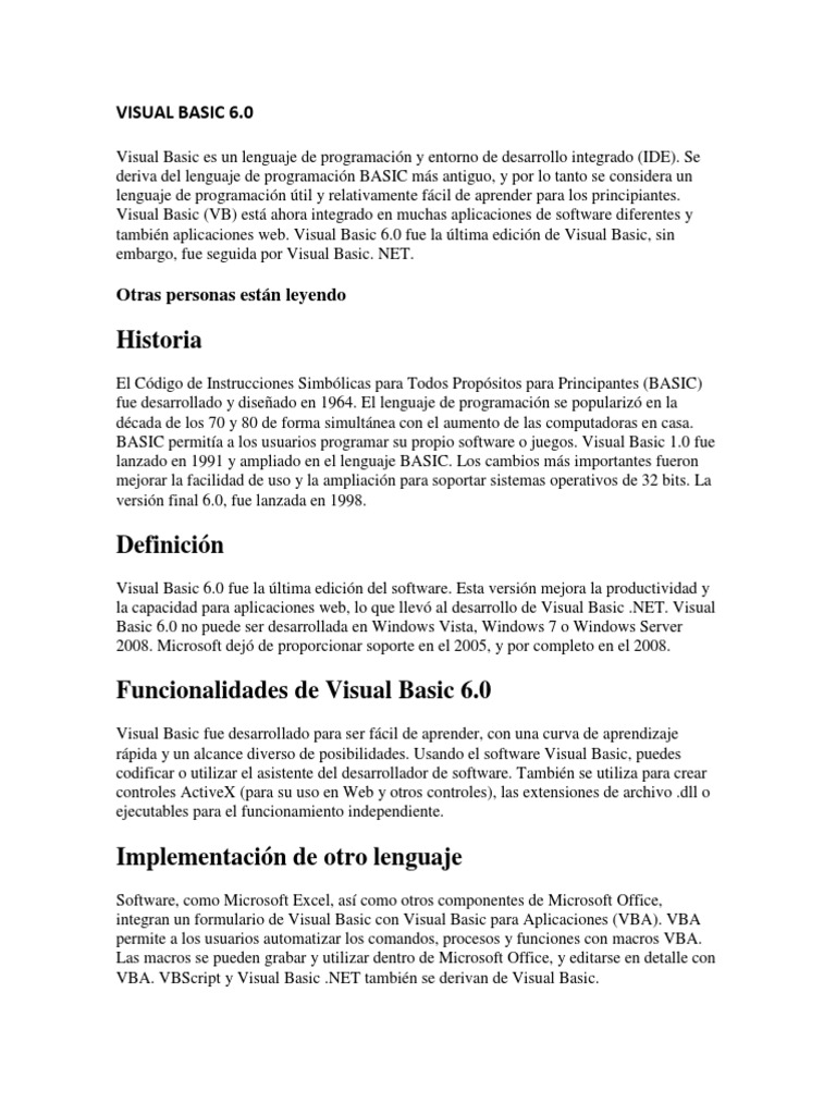 Visual Basic 6 | PDF | Básico | Visual Basic para Aplicaciones