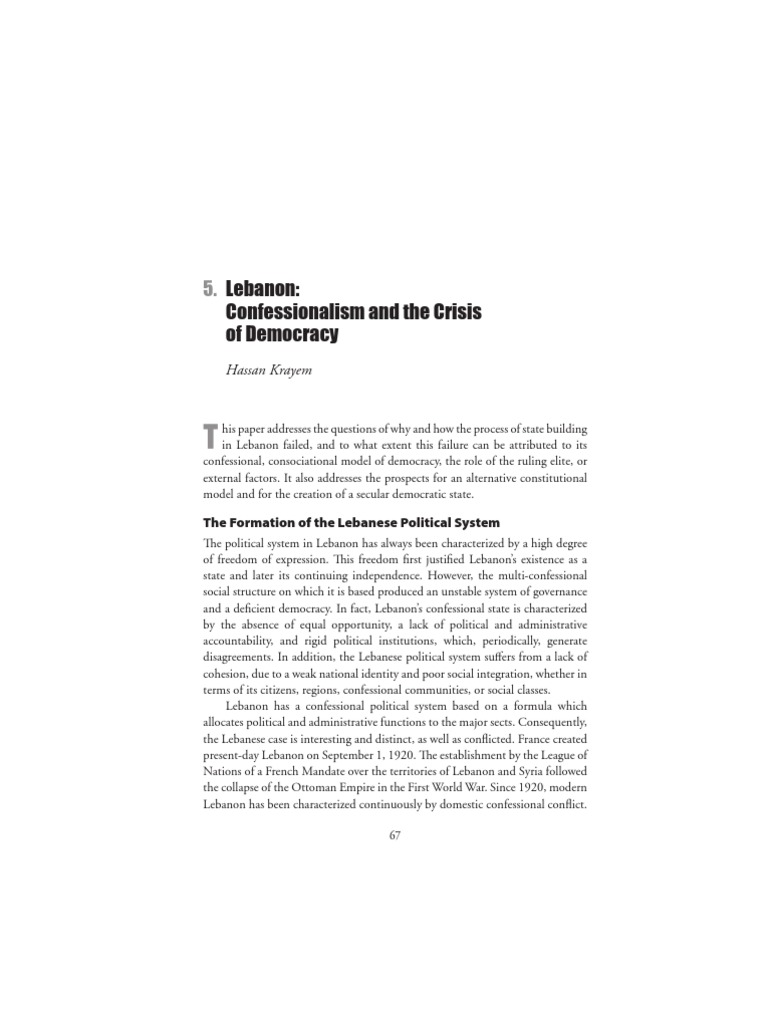Lebanon: Confessionalism and The C Risis of Democracy. | PDF | Michel ...