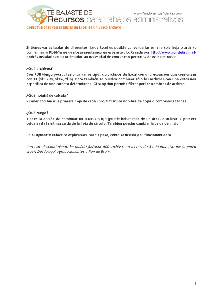 Fusiona Tablas Excel con RDBMerge | PDF | Microsoft Excel | Archivo de ...