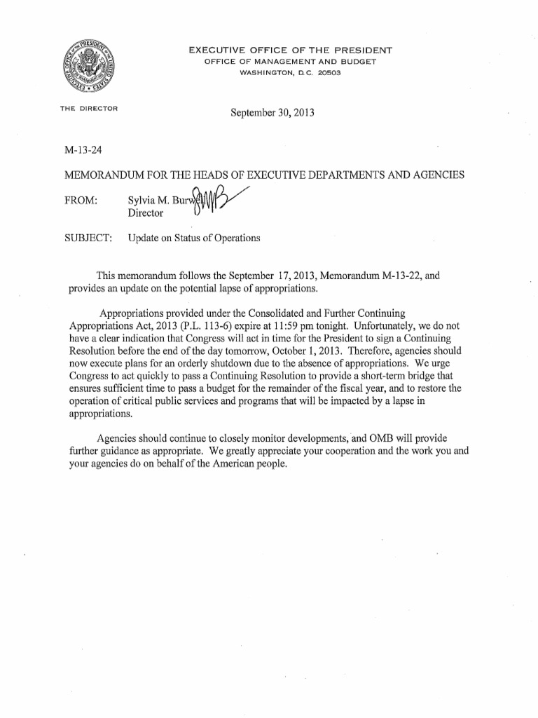 OMB Shutdown Memo | PDF