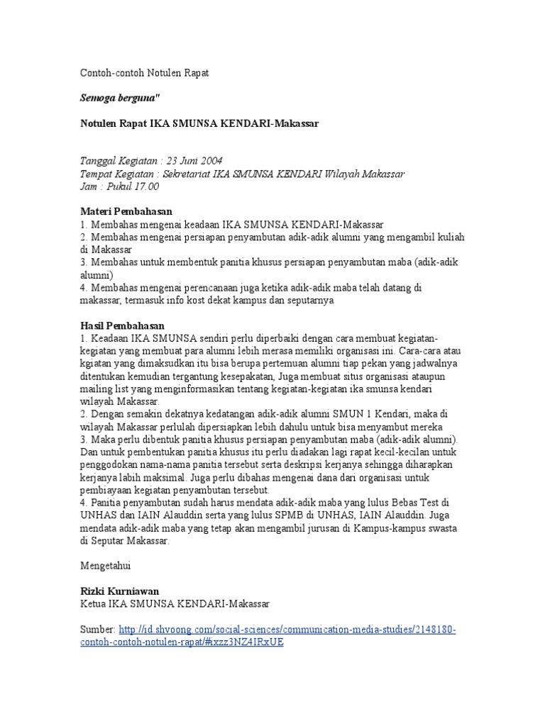 Contoh Notulen Rapat Sederhana | PDF