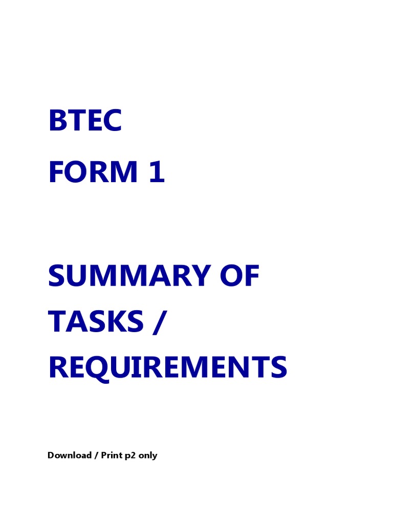 BTEC Level 3 Task Summary | PDF | Computers | Technology & Engineering