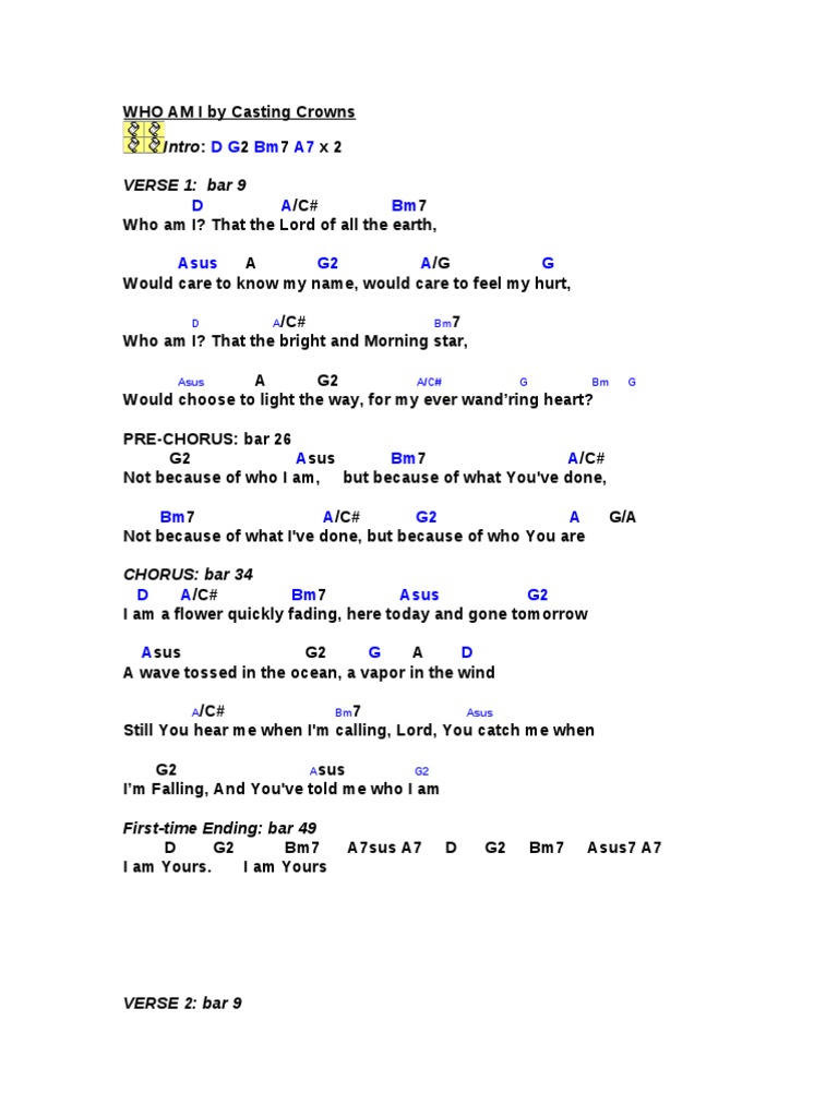 Who Am i Key D Chords