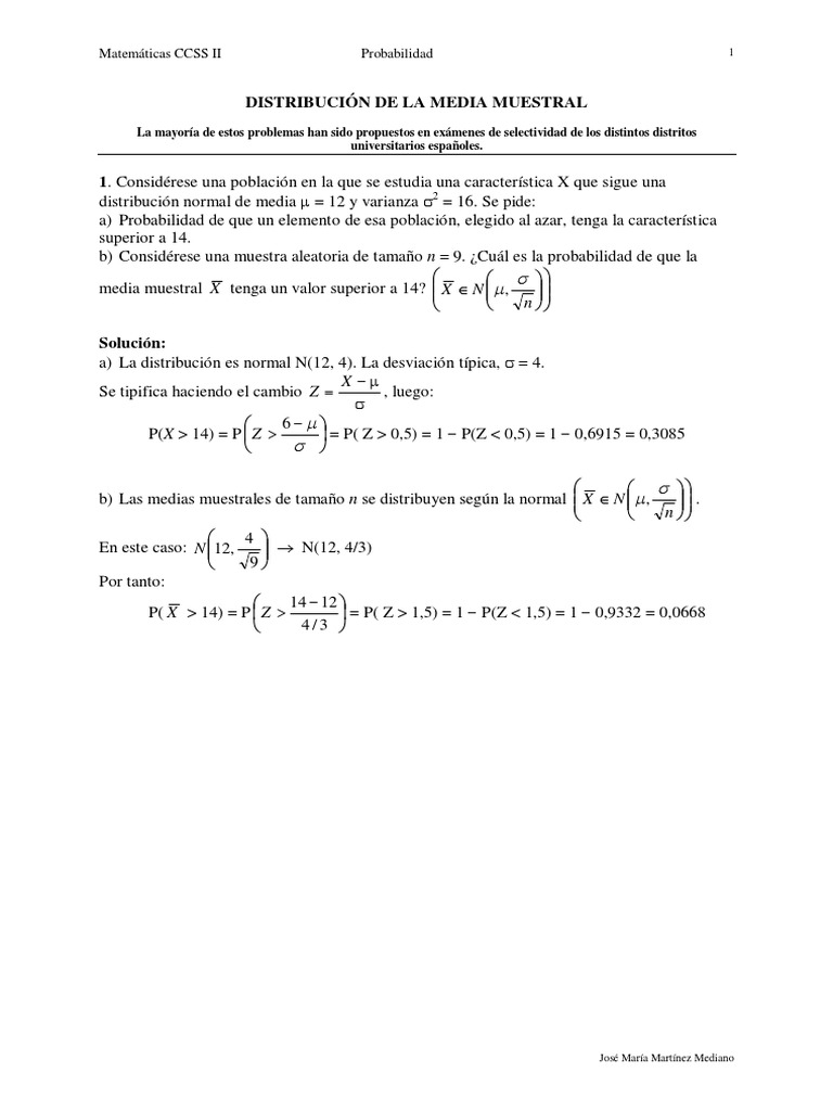 MCCSS Tema 09d Problemas de Distribucion de La Media Muestral | PDF | Muestreo (Estadísticas ...