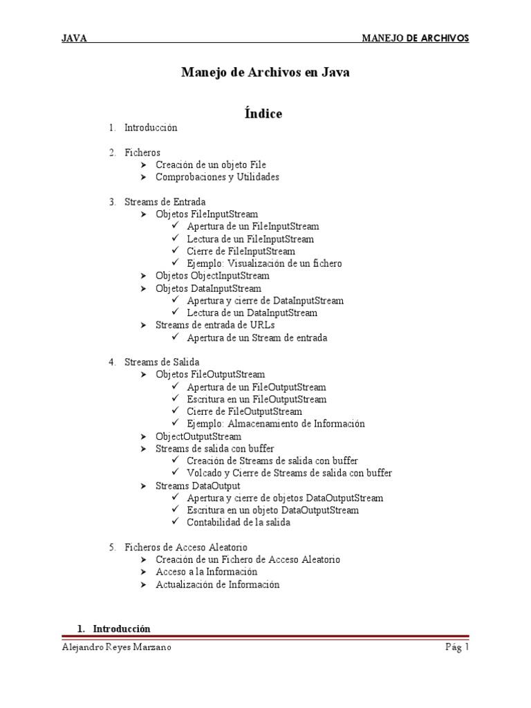 Manejo de Archivos en Java | PDF | Almacenador intermediario de datos ...