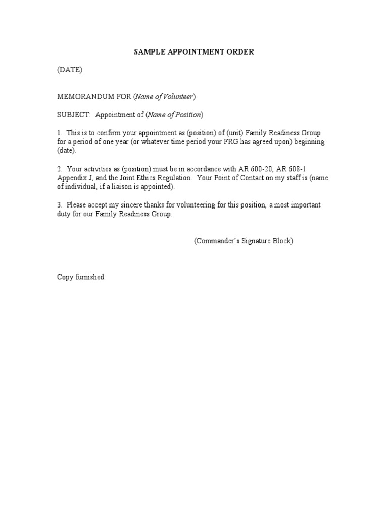 Appointment Order for FRG Position | PDF