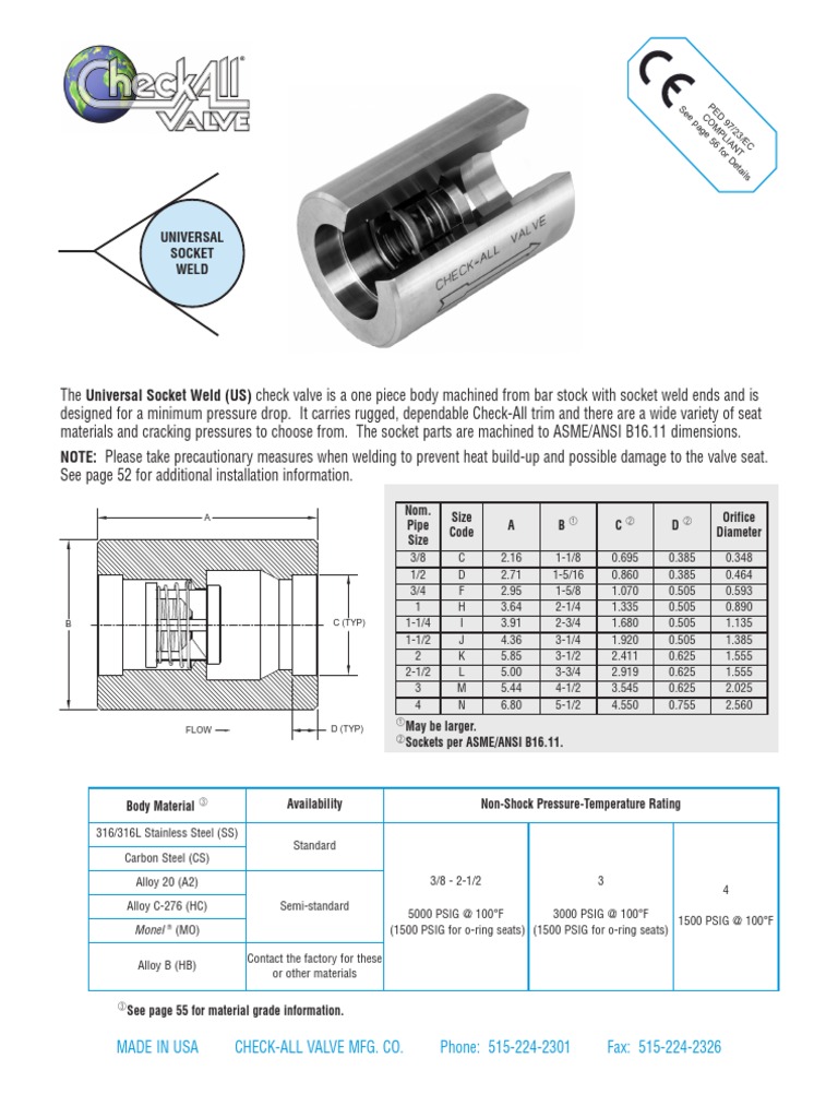 Universal Socket Weld: Nom. Pipe Size Size Code A B1 C2 D2 Orifice ...