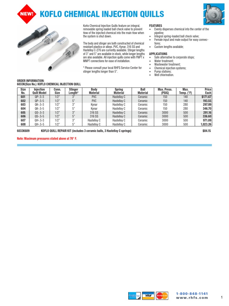 Koflo Chemical Injection Quills Overview | PDF