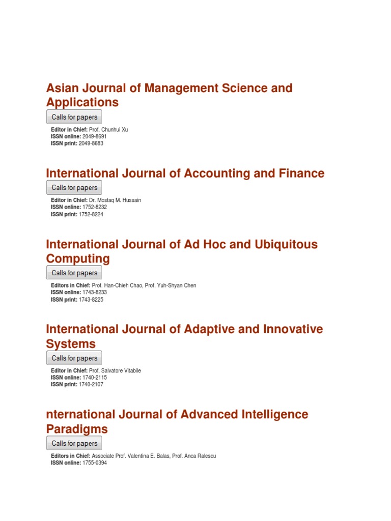 Inderscience List of Journals | PDF | Business | Cognitive Science