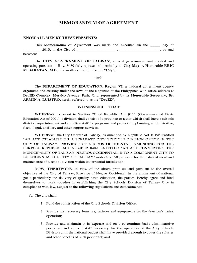 Memorandum of Agreement | PDF | Local Government | Public Law