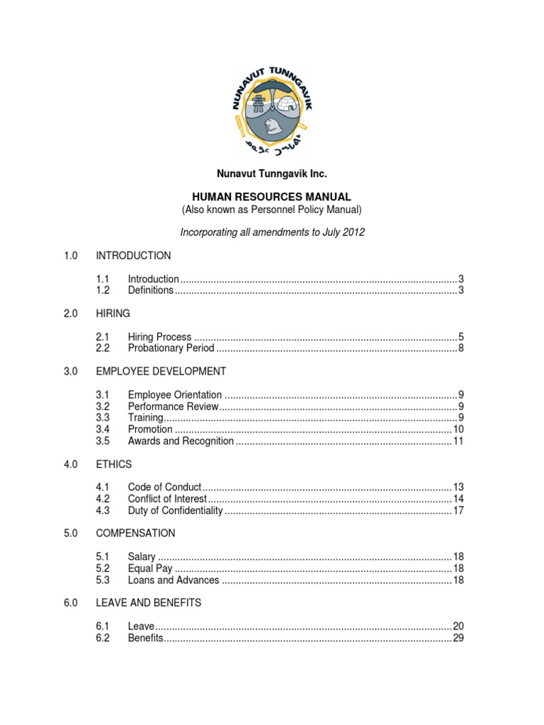01 - Human Resources Manual | PDF | Sick Leave | Parental Leave