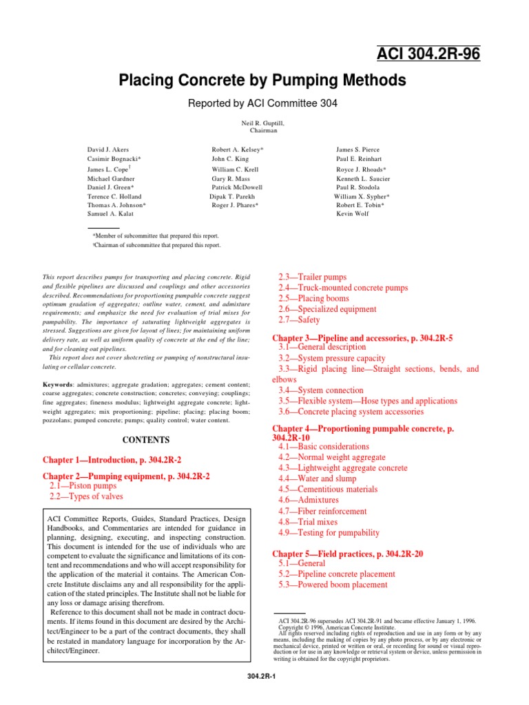 Aci 304.2R-96 | PDF | Concrete | Pump