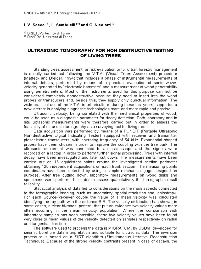 Ultrasonic Tomography For Non Destructive Testing of Living Trees | PDF ...