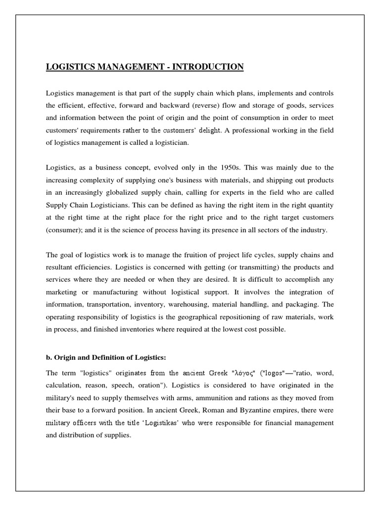 An In-Depth Look at Logistics Management Functions and Objectives | PDF ...