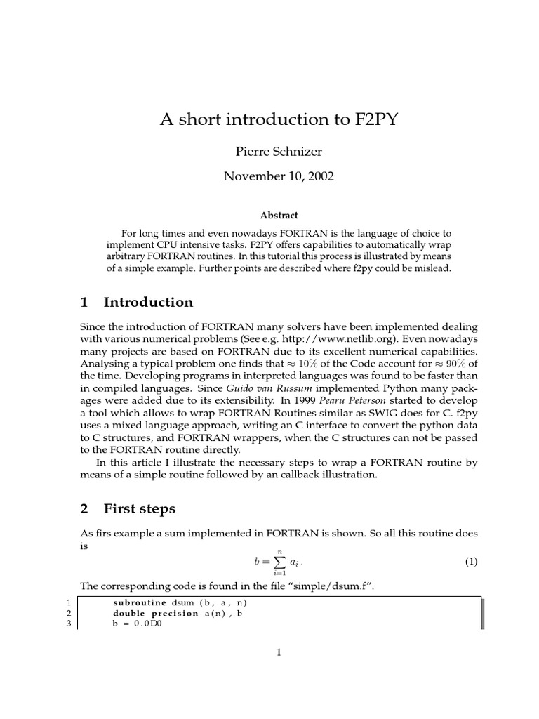 F2py Tutorial Pdf Array Data Type Subroutine 