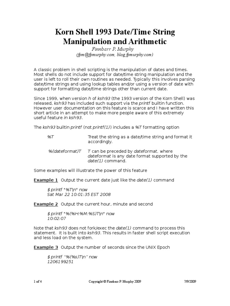 Korn Shell 93 Date/Time String Manipulation and Arithmetic | PDF ...