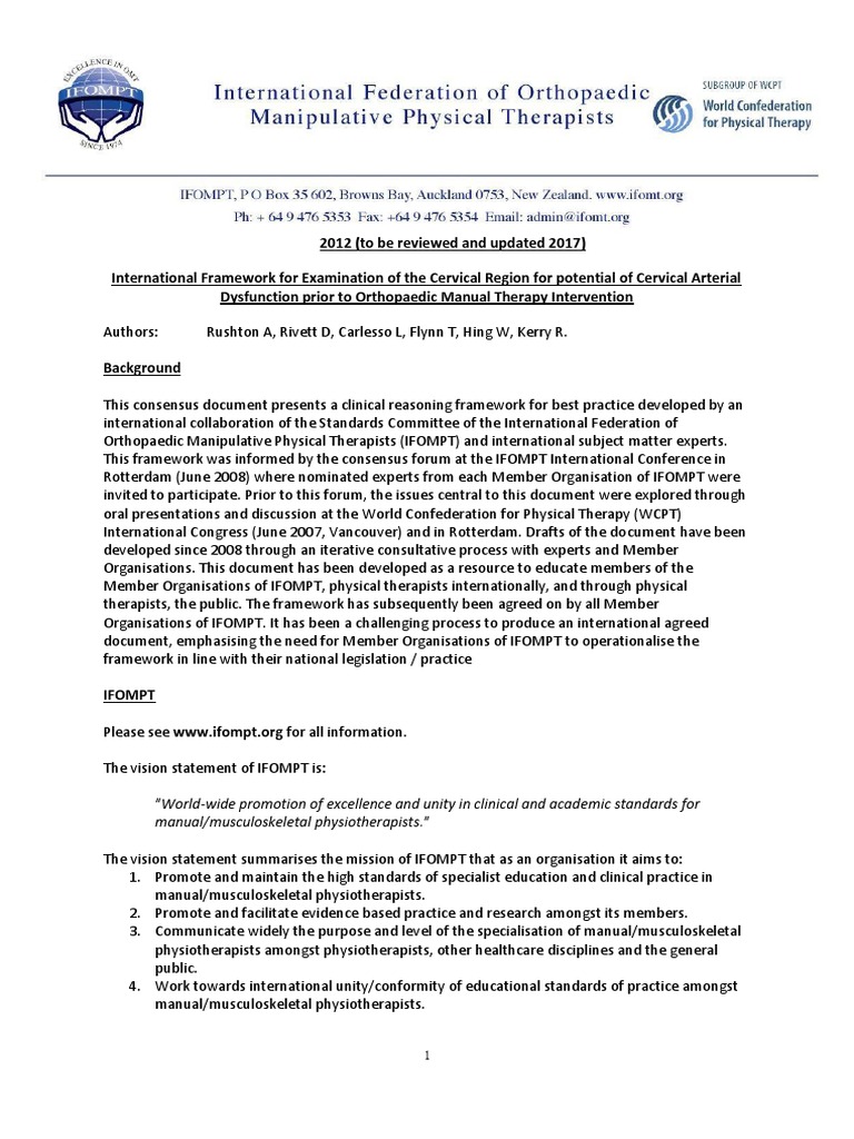 IFOMPT Examination Cervical Spine Doc September 2012 Definitive | PDF ...