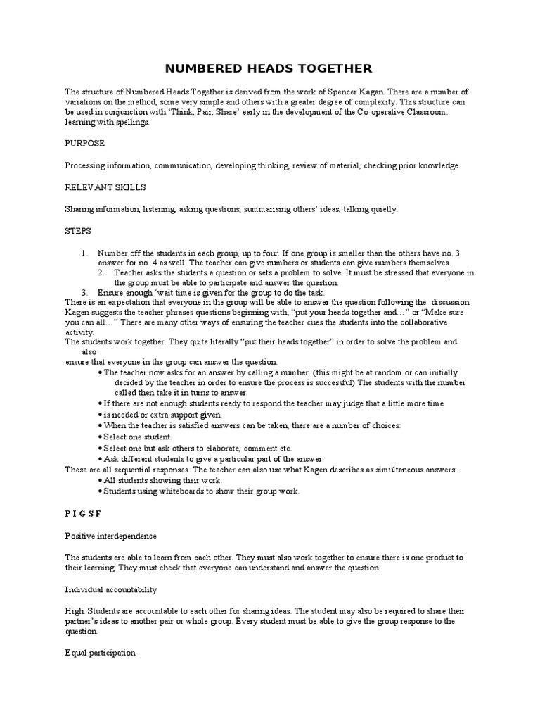 Numbered Heads Togethe1 | PDF | Strategic Management | Cognitive Science