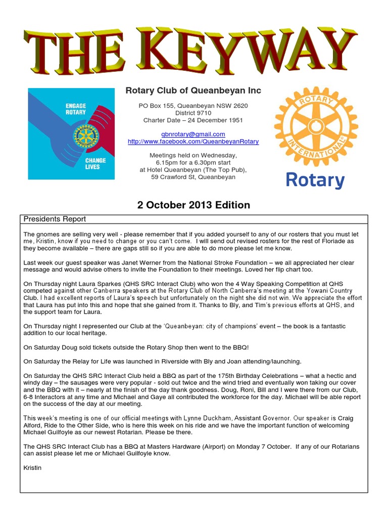 Queanbeyan Rotary Club Updates and Events | PDF | Leisure
