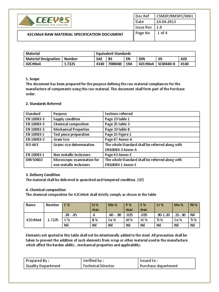 42crmo4 Raw Material Specification Document: Doc Ref CSMEP/RMSPC/0001 ...