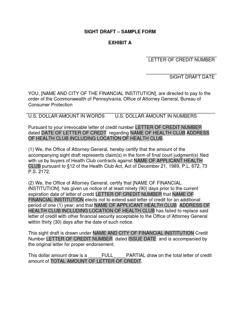 Sight Draft - Sample Form Exhibit A | PDF