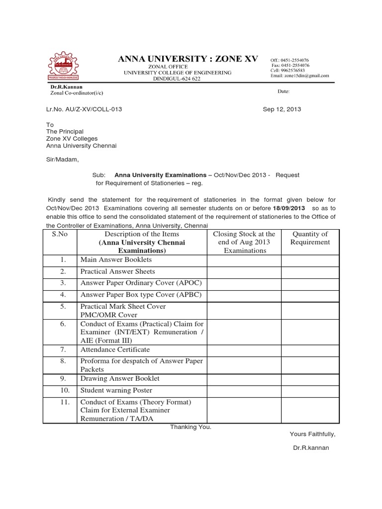 Stationery Requirement | PDF