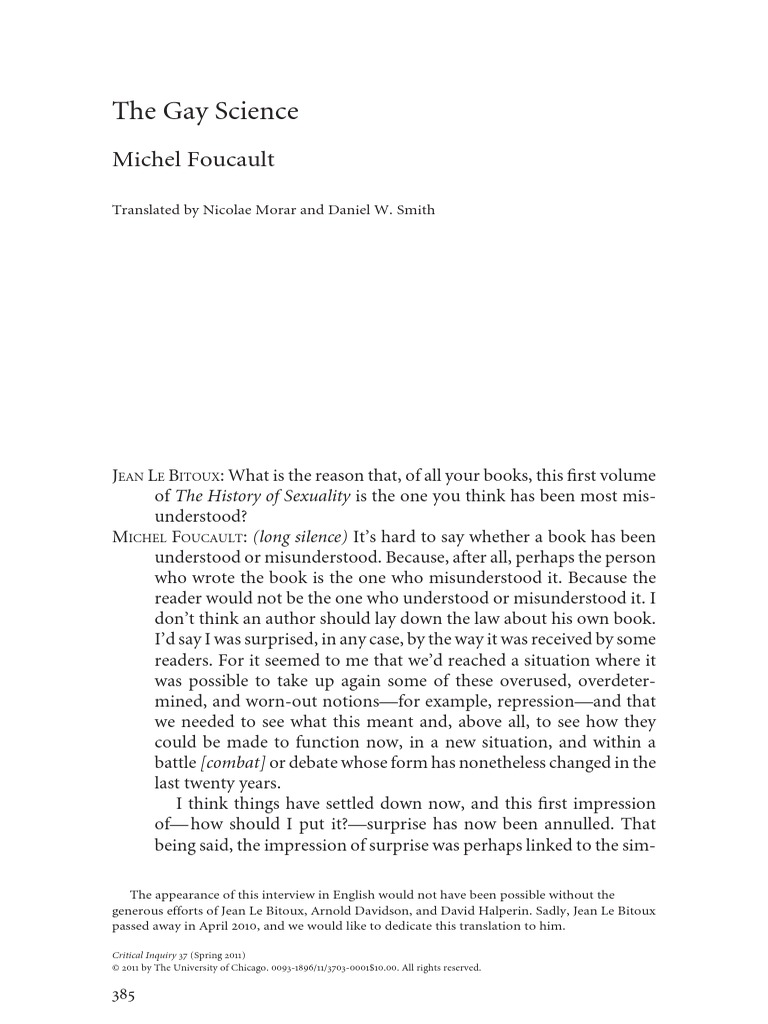 The Gay Science (Foucault) | PDF | Masturbation | Homosexuality