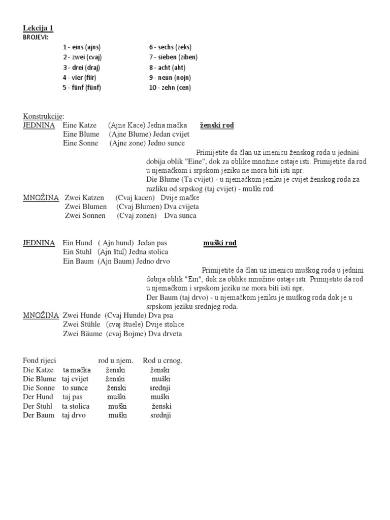 Konstrukcije Njemacki Jezik | PDF