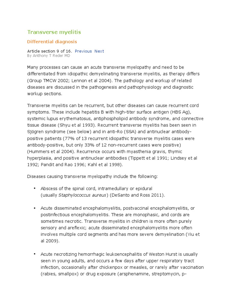 Differential Diagnosis of Transverse Myelitis: A Comprehensive List of ...