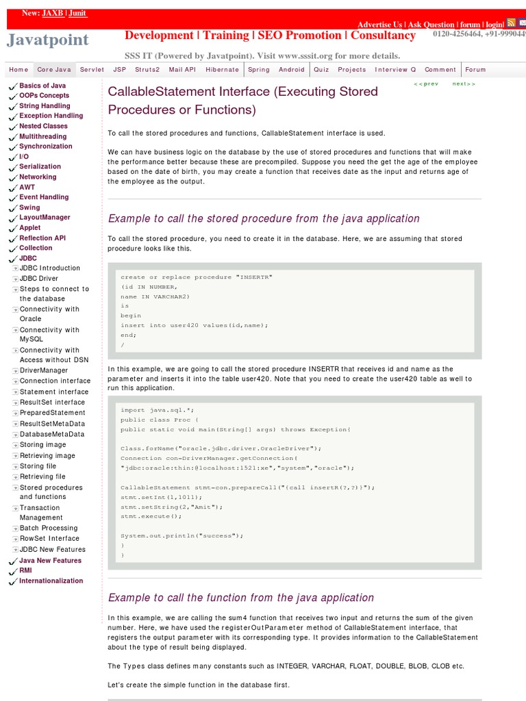 CallableStatement Interface PDF | PDF | Application Programming Interface | Java (Programming ...