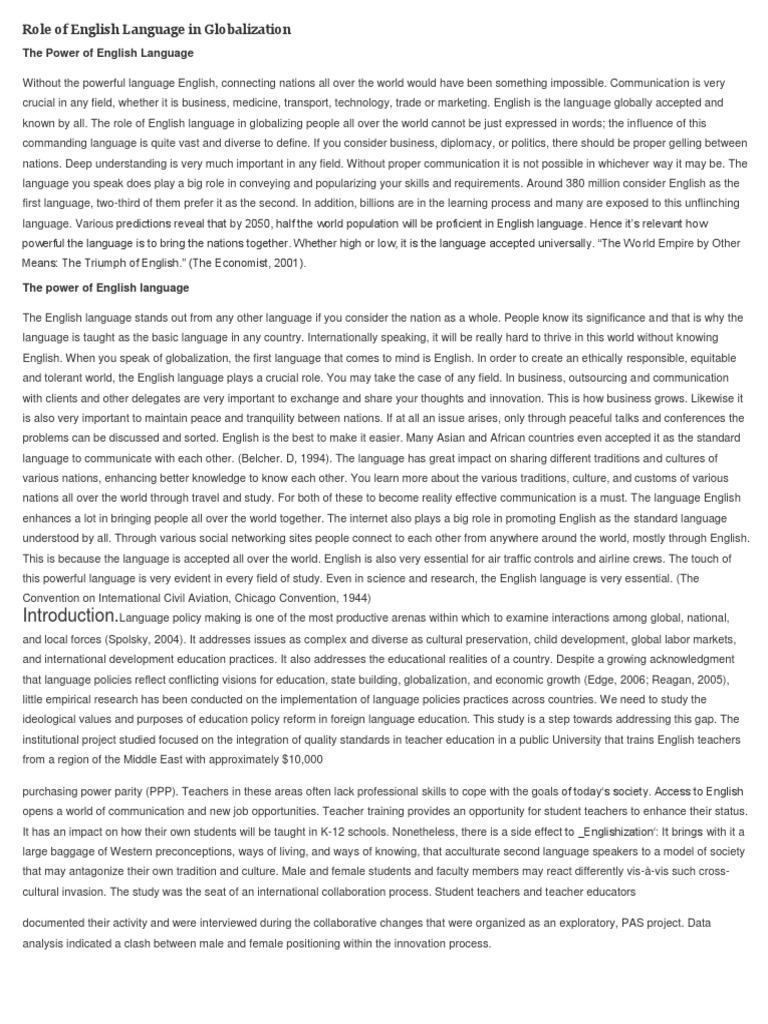 English's Role in Globalization | PDF | English Language | Traditions
