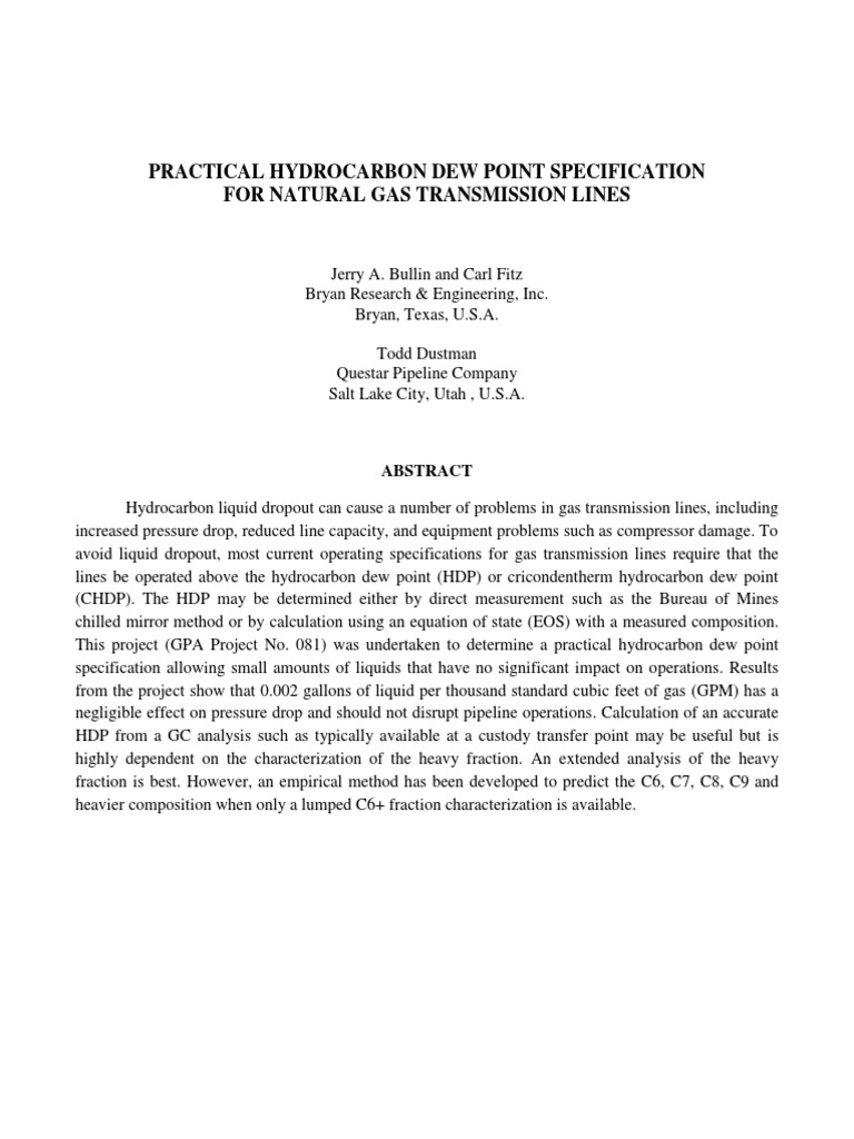 Hydrocarbon Dew Point Specification | PDF | Gases | Natural Gas