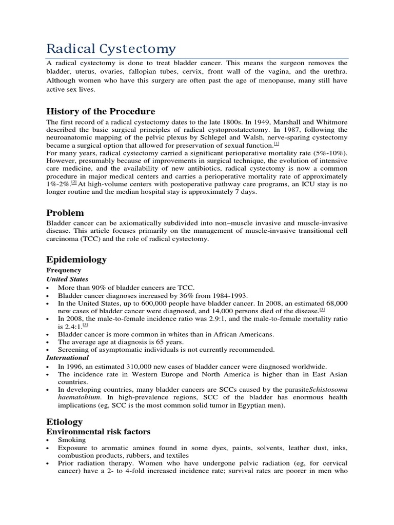 Radical Cystectomy | PDF | Urinary Incontinence | Urinary Bladder