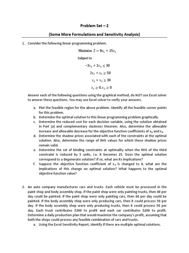 Problem Set 2 - Sensitivity Analysis | PDF | Mathematical Optimization | Linear Programming