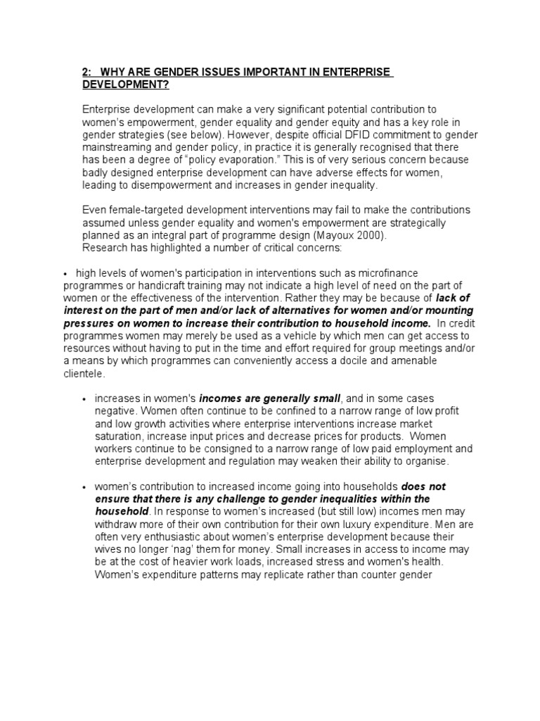 2: Why Are Gender Issues Important in Enterprise Development? | PDF | Microfinance | Gender Equality