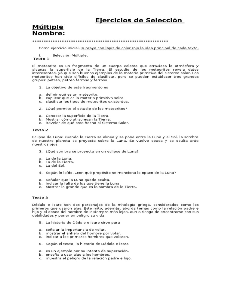 Ejercicios de Selección Múltiple para Niños | PDF | Luna | Aves