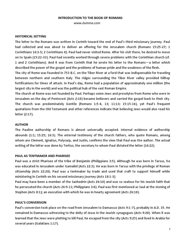 Introduction To The Book Of Romans Pdf Epistle To The Romans Paul