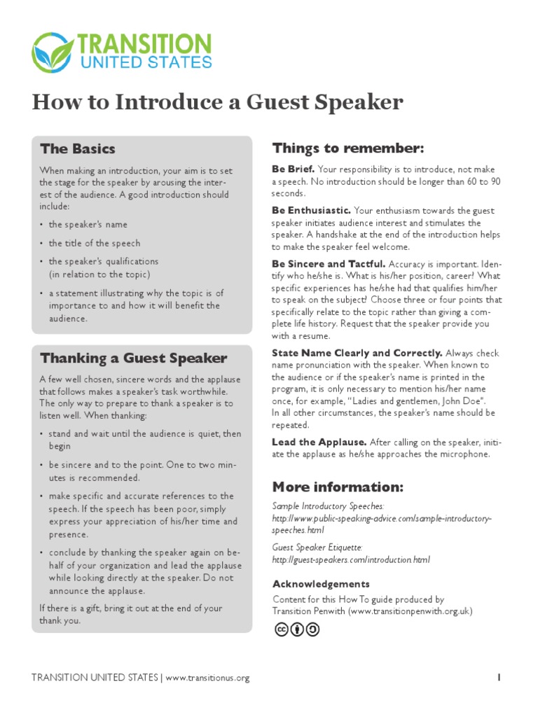 Introduction of A Speaker | PDF | Public Speaking | Human Communication